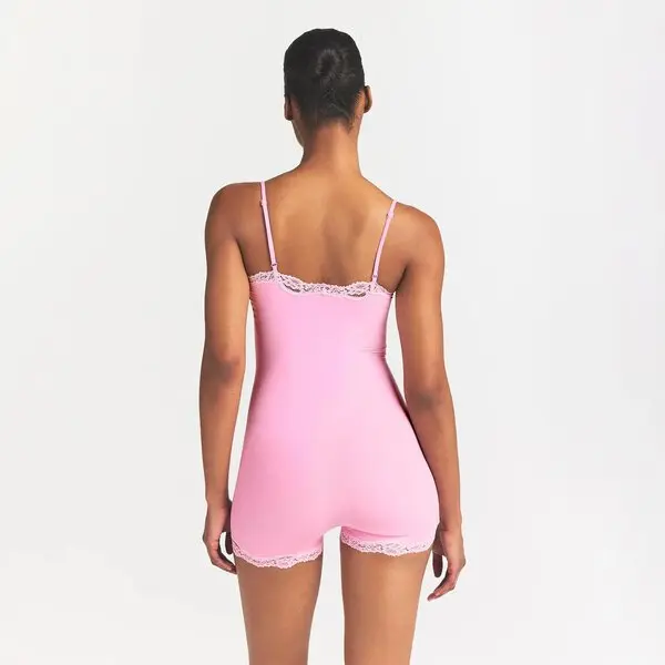 Skims Fits Everybody Lace Onesie - Bubble Gum Tonal | Editorialist